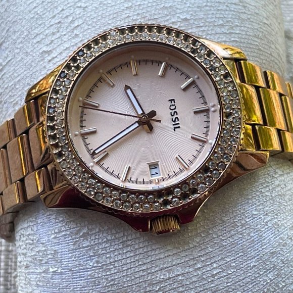 Fossil | Accessories | Fossil Women Wristwatch Gold Tone Date Calendar ...